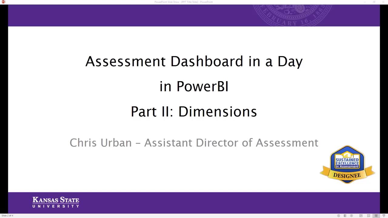 Assessment Dashboard in a Day Part II: Dimensions
